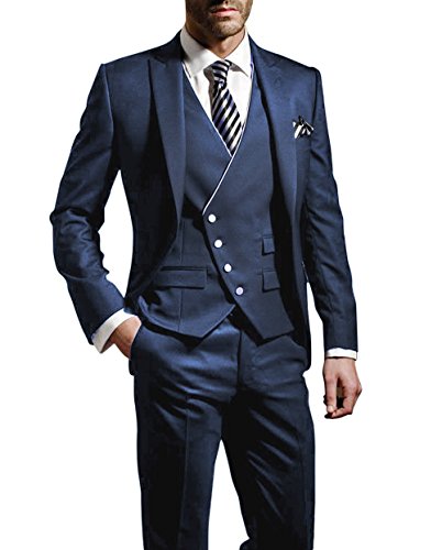 Suit Me Herren 3-Teilig Anzug Slim Fit Hochzeiten Party Smoking Anzuege Sakko,Weste,Hose Blau M ...